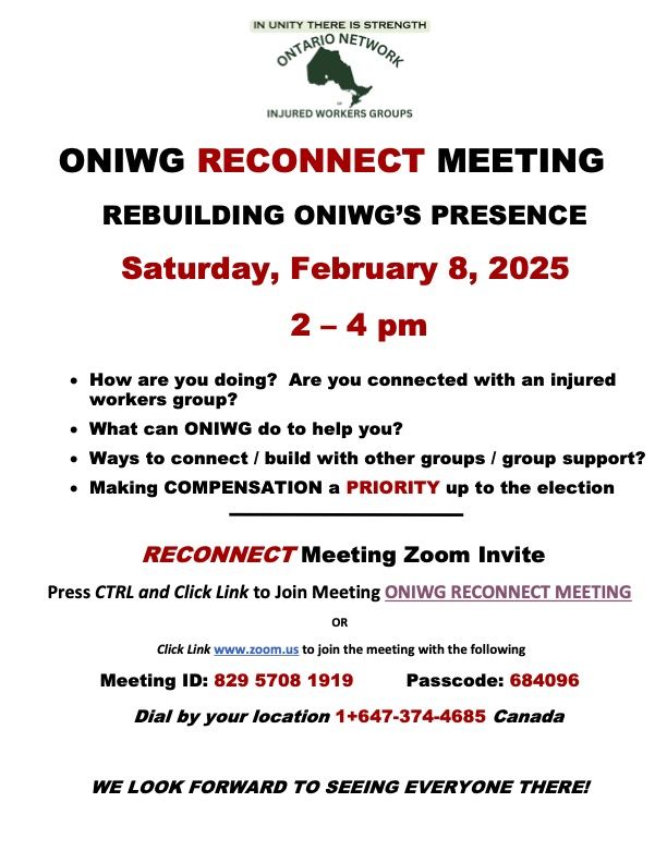 Ontario Network of Injured Workers’ Groups RECONNECT MEETING POSTER ...