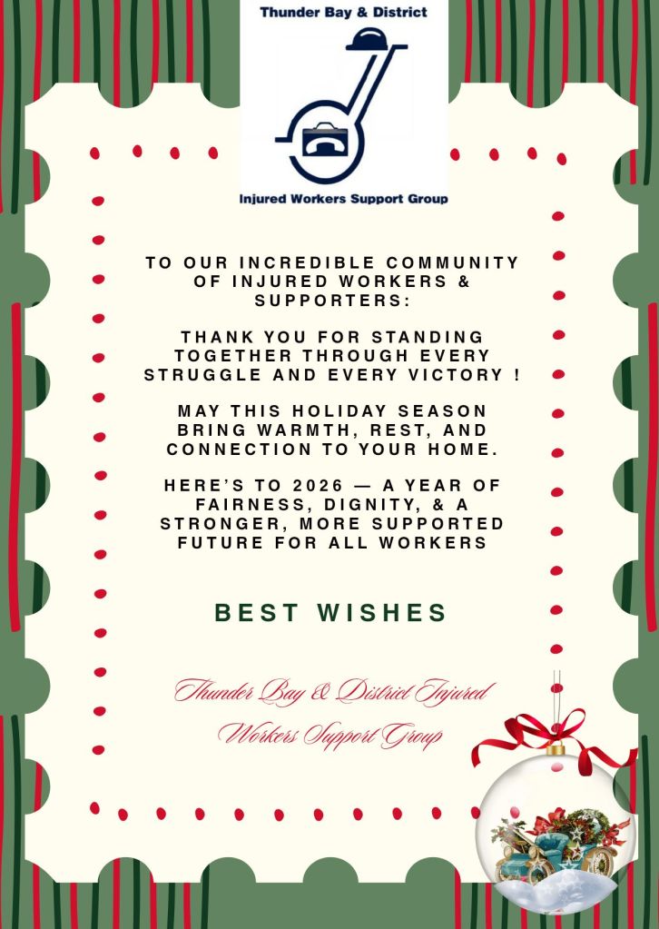 Holiday Wishes 2025 Thunder Bay District Injured Workers Support Group